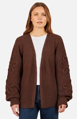 YUMI Knitted Flower Detail Sleeve Cardigan