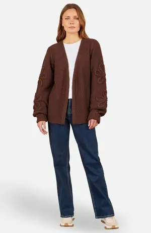 YUMI Knitted Flower Detail Sleeve Cardigan