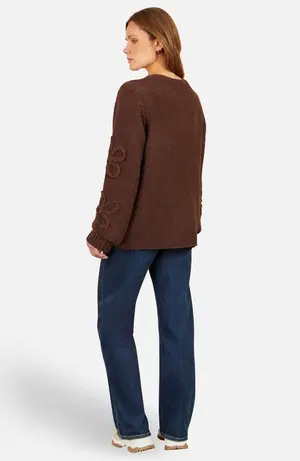 YUMI Knitted Flower Detail Sleeve Cardigan
