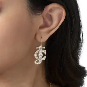 Juicy Couture Rhinestone Logo Drop Earrings For