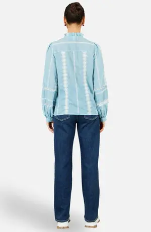 YUMI Cotton Embroidered Panel Shirt