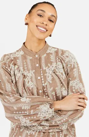 YUMI Embroidered Floral Relaxed Shirt