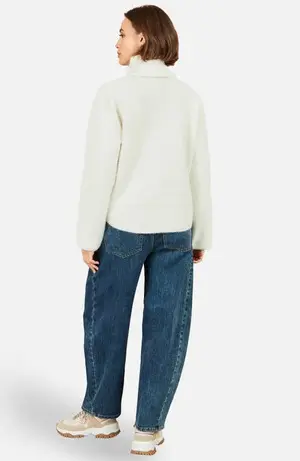 YUMI Eyelash Knit Scarf Neck Cardigan With Gold-tone Buttons