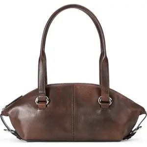 Staud Hester Mini Leather Shoulder Bag Espresso Distressed