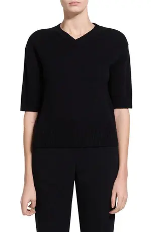 Theory Cropped Cashmere V-neck Sweater - Black