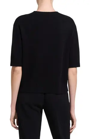 Theory Cropped Cashmere V-neck Sweater - Black