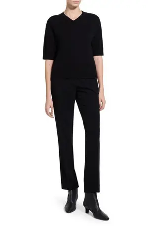 Theory Cropped Cashmere V-neck Sweater - Black