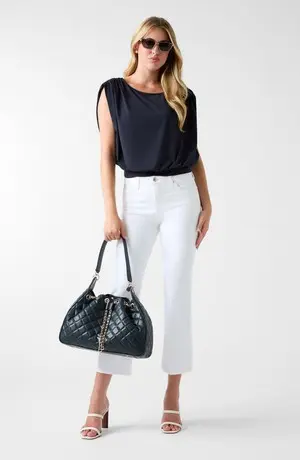 Guess Aundrea Draped Knit Top - Open Blue