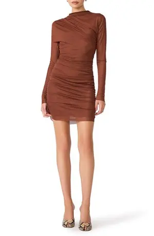 Steve Madden Catrina Ruched Mockneck Minidress - Cinnamon