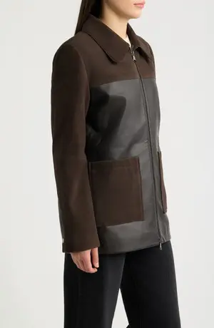 Bernardo Mixed Media Leather & Suede Shirt Jacket