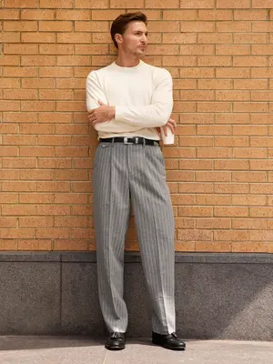 PAUL FREDRICK Finished Pleated Front Pants - Grey