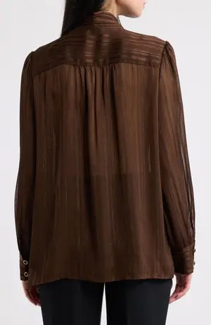 TAHARI ASL Metallic Stripe Chiffon Pussy-bow Blouse