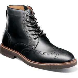 Florsheim Redford Leather Wingtip Lace Up Boot - Black Ch
