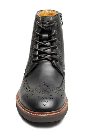 Florsheim Redford Leather Wingtip Lace Up Boot - Black Ch