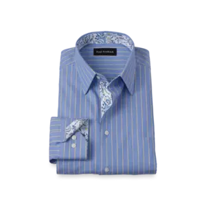 PAUL FREDRICK Cotton Point Collar Pinpoint Slim Contrast Trim Button Cuff Long Sleeve Shirt