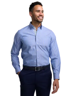 PAUL FREDRICK Cotton Point Collar Pinpoint Slim Contrast Trim Button Cuff Long Sleeve Shirt