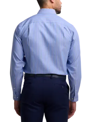 PAUL FREDRICK Cotton Point Collar Pinpoint Slim Contrast Trim Button Cuff Long Sleeve Shirt