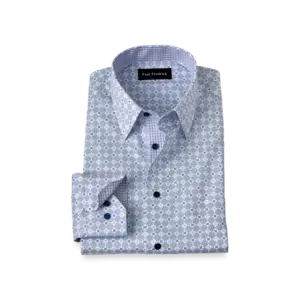 PAUL FREDRICK Cotton Point Collar Pinpoint Slim Contrast Trim Button Cuff Long Sleeve Shirt - White/purple