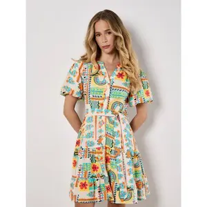 APRICOT Tropical Print Puff Sleeve Mini Dress