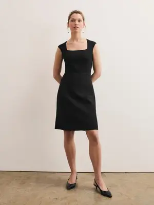 The Fold Sculptural Square Neck Sheath Dress - Black