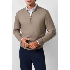 David Donahue Wool Blend Quarter Zip Sweater - Latte