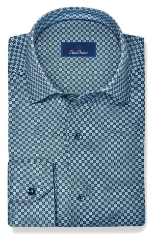 David Donahue Geometric Print Pima Cotton Shirt - Hunter/multi
