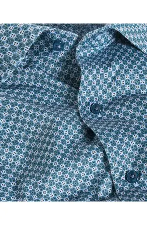 David Donahue Geometric Print Pima Cotton Shirt - Hunter/multi