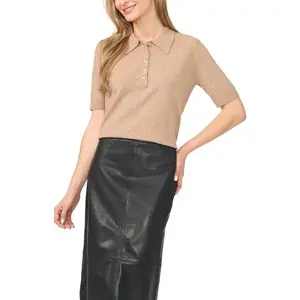Ted Baker London Remy Short Sleeve Button Detail Sweater - Warm Tea
