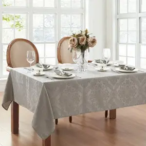 THREADMADE Caiden Elegance Damask Tablecloth - Silver