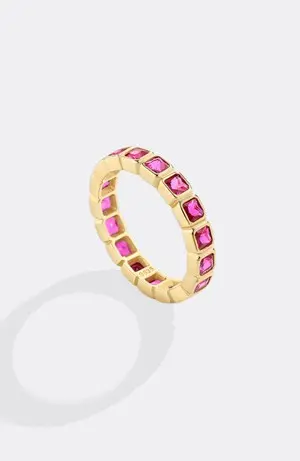 MINT & LILY Emerald Cut Birthstone Eternity Ring In 18k Gold-Plated Sterling Silver July Ruby