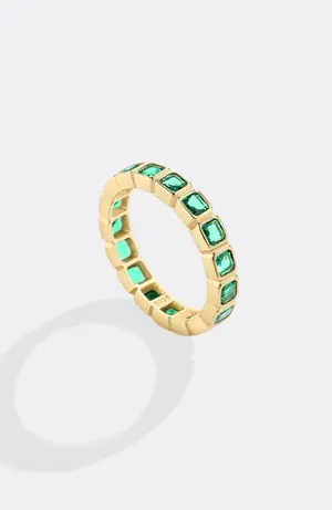 MINT & LILY Emerald Cut Birthstone Eternity Ring In 18k Gold-plated Sterling Silver - May Emerald