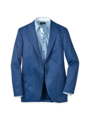PAUL FREDRICK Cotton Blend Single Breasted Notch Lapel Knit Sport Coat - Blue