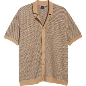 BOSS Lomare Cotton Button-up Sweater - Medium Beige