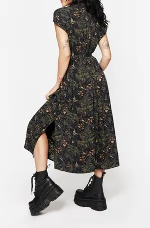 DISTURBIA Wither Fern Print Midi Shirt Dress