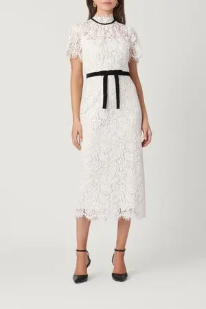Shoshanna Velvet Corded Lace Elyse Dress - White