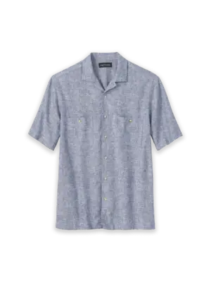 PAUL FREDRICK Slim Fit Linen Blend Solid Casual Shirt Blue