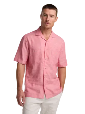 PAUL FREDRICK Slim Fit Linen Blend Solid Casual Shirt - Light Red