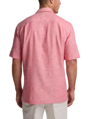 PAUL FREDRICK Slim Fit Linen Blend Solid Casual Shirt - Light Red