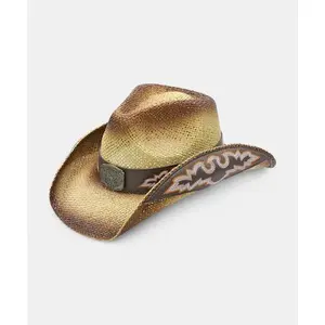 PETER GRIMM Gallop Feathered Straw Drifter Hat - Black