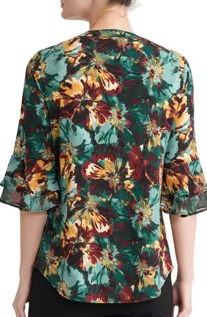 KASPER Tiered Bell Sleeve Tunic