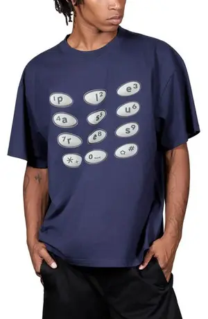 PLEASURES Buttons Graphic T-shirt - Navy