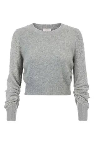 Cinq À Sept Birdie Cropped Cashmere Pullover Sweater With Ruched Sleeves