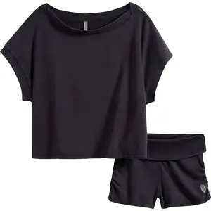 Free People Hot Shot Knit Top And Shorts Set - Black