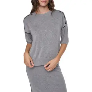 Dkny Contrast Trim Short Sleeve Sweater - Feather Ht
