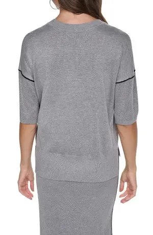 Dkny Contrast Trim Short Sleeve Sweater - Feather Ht