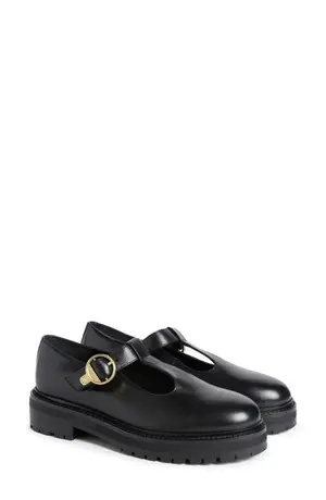 Barbour Ryton Mary Jane Leather Flat - Black
