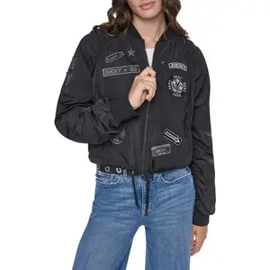 Dkny Ruched Pins & Patches Bomber Jacket - Black