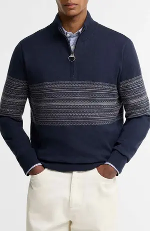 Barbour Millwood Fair Isle Half Zip Sweater - Navy