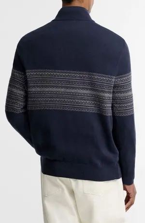 Barbour Millwood Fair Isle Half Zip Sweater - Navy