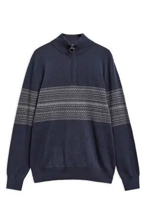 Barbour Millwood Fair Isle Half Zip Sweater - Navy